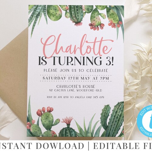 Editable Cactus Birthday Party Invitation Template Boho | Etsy
