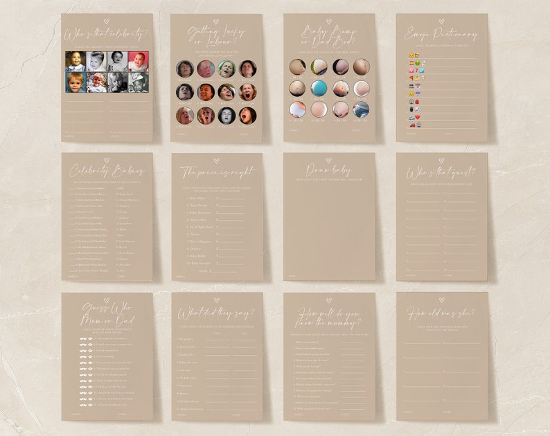 Neutral Baby Shower Games, Beige Minimal Baby Shower Editable Games ...