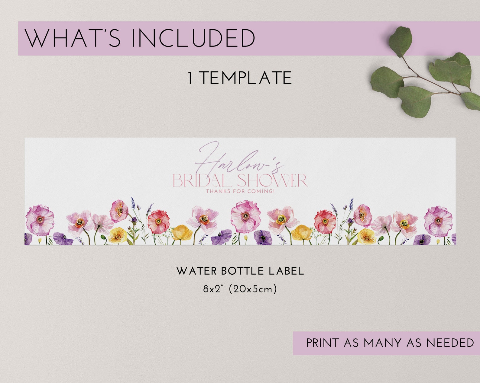 Floral Water Bottle Label, Bridal Shower Water Label, Printable Water ...