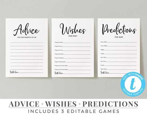 Baby Shower Games Printable Advice Cards Wishes Cards - Etsy
