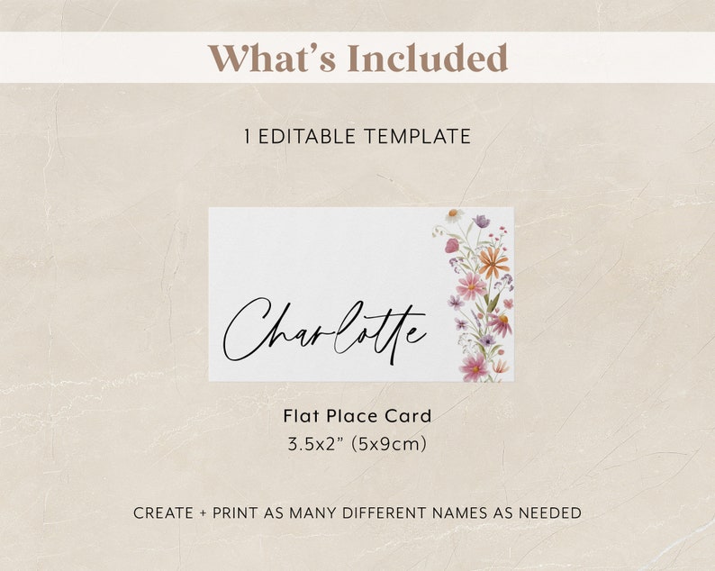 Wildflower Place Card Template, Printable Place Cards, Bridal Shower ...