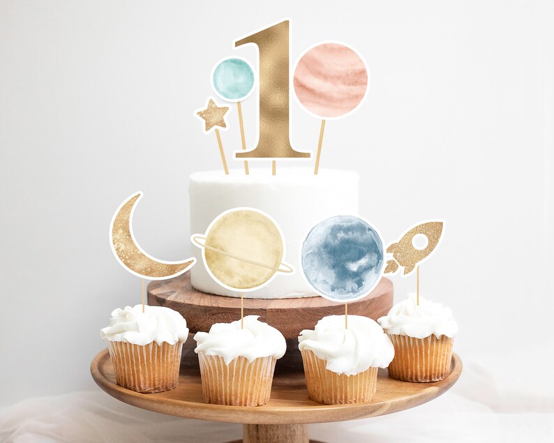 Printable Space Cake Toppers, Space Centerpieces, First Trip Around the ...