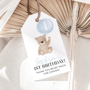 Bear Favour Tags, Birthday Thank You Tags, Beary 1st Birthday Favor Tag ...