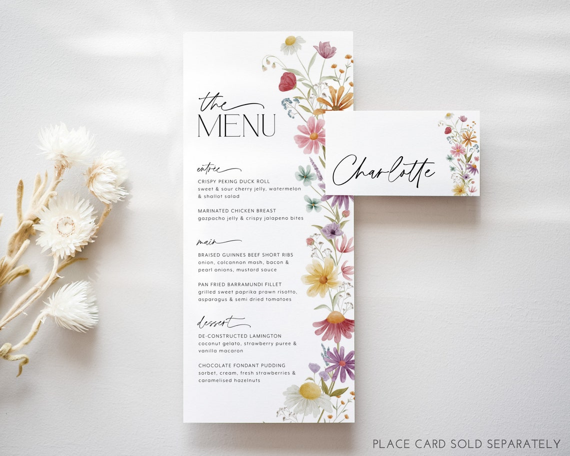 Wildflower Menu Template, Printable Bridal Shower Menu, Flower Menu ...