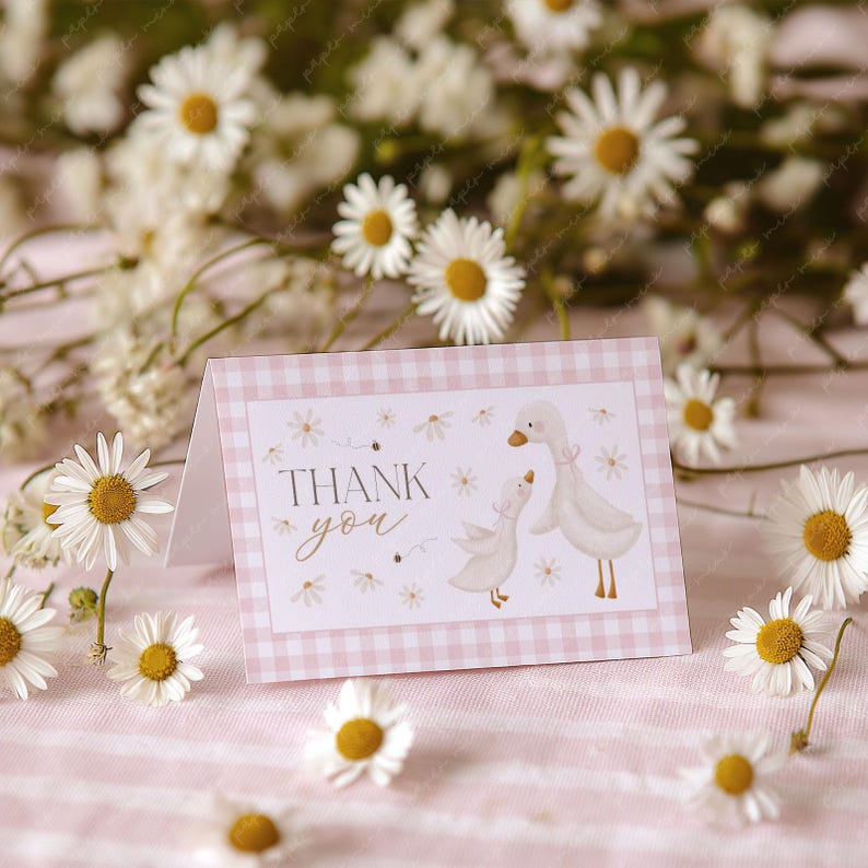Pink Goose Thank You Card Template: Baby Shower (printable) - Etsy