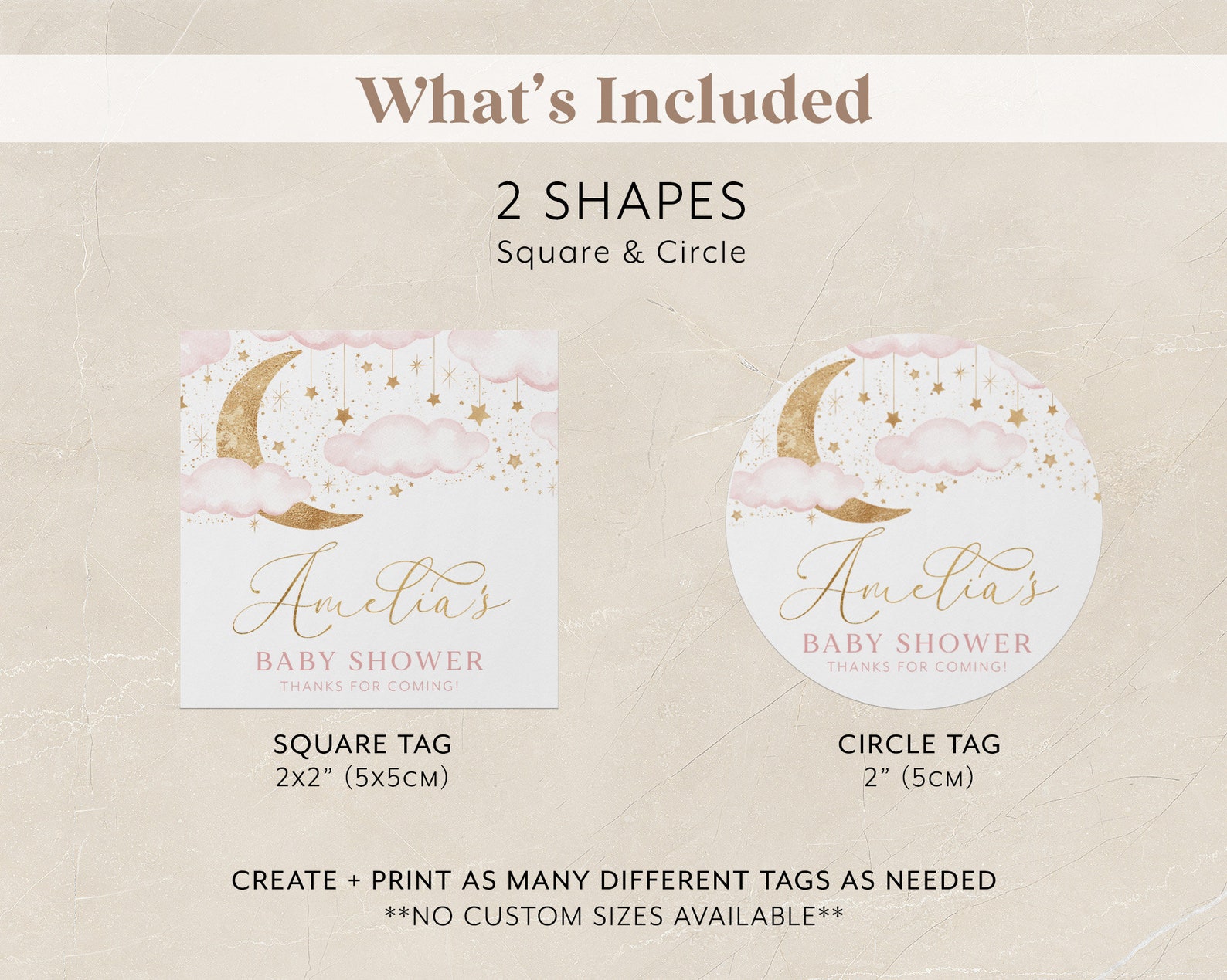 Printable Moon Stars Favor Tags, Pink Over the Moon Baby Shower Tags ...