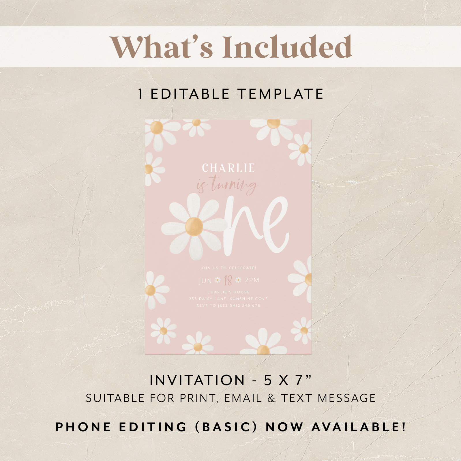 Daisy Birthday Invitation, Flower 1st Birthday Invite, Daisy Invitation ...