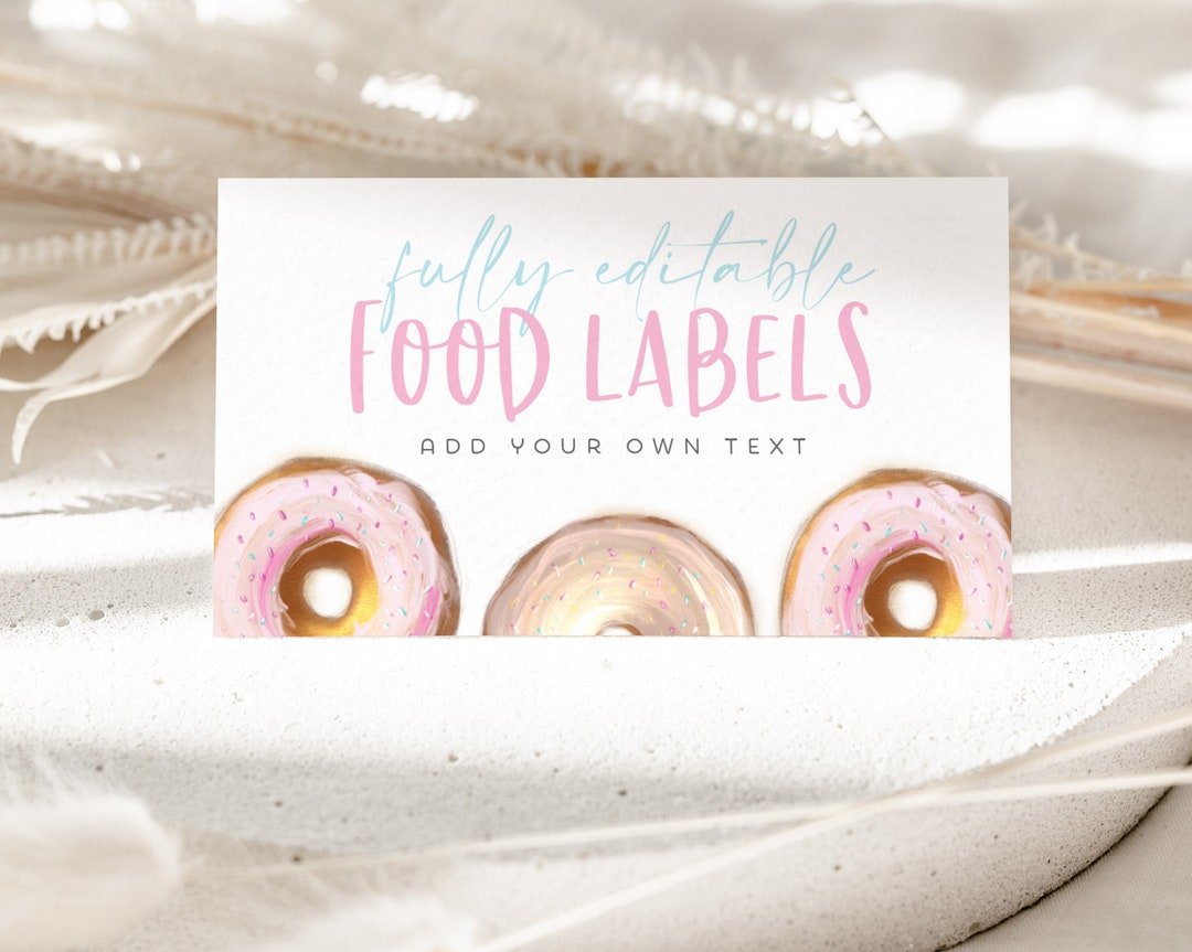 Donut Food Labels, Donut Birthday Food Label Card, Food Tent Card ...