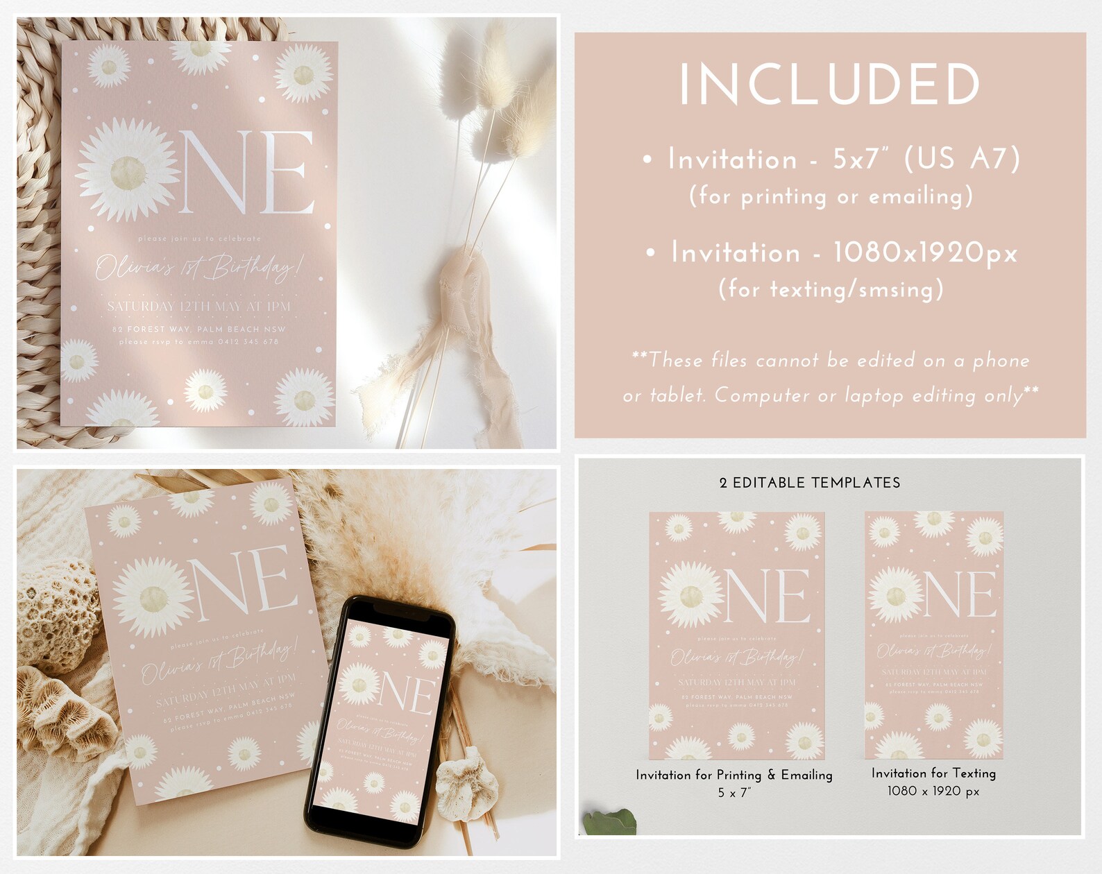 Daisy 1st Birthday Invitation Bundle, Daisy Flower First Birthday ...