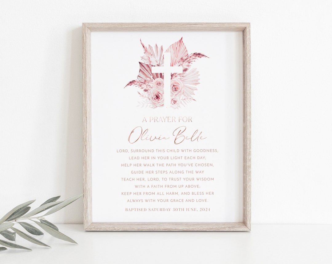 Baptism Prayer Sign 8x10, Pink Rose Gold Baptism Prayer Sign ...