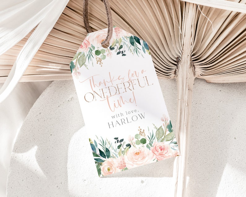 Onederful Favour Tags, Birthday Thank You Tags, Floral 1st Birthday ...