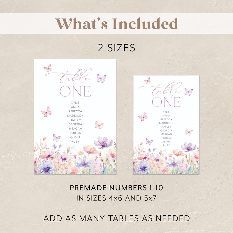 Butterfly Table Numbers, Bridal Shower Table Numbers, Floral Table ...