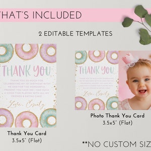Donut Thank You Card Template, Printable Thank You Card, Donut Birthday ...