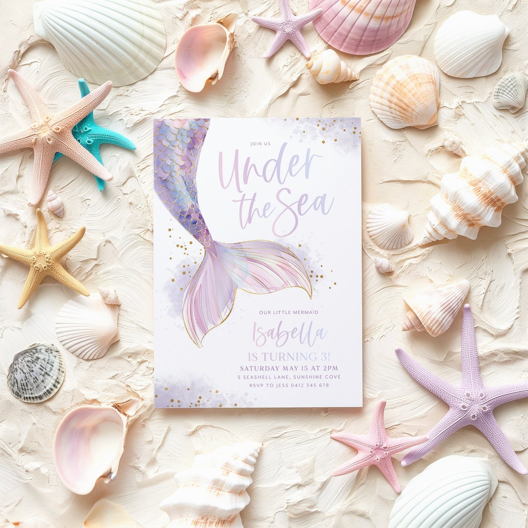 Mermaid Birthday Invitation, Mermaid 3rd Birthday Girl, Under the Sea ...