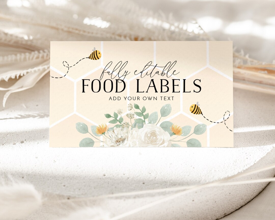 Bee Food Labels, First Bee Day Food Label Card, Food Tent Card ...