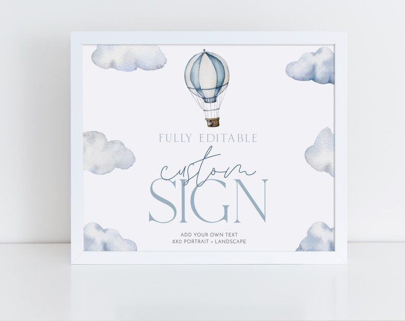 Hot Air Balloon Editable Sign Custom 8x10 Sign Mr Onederful | Etsy