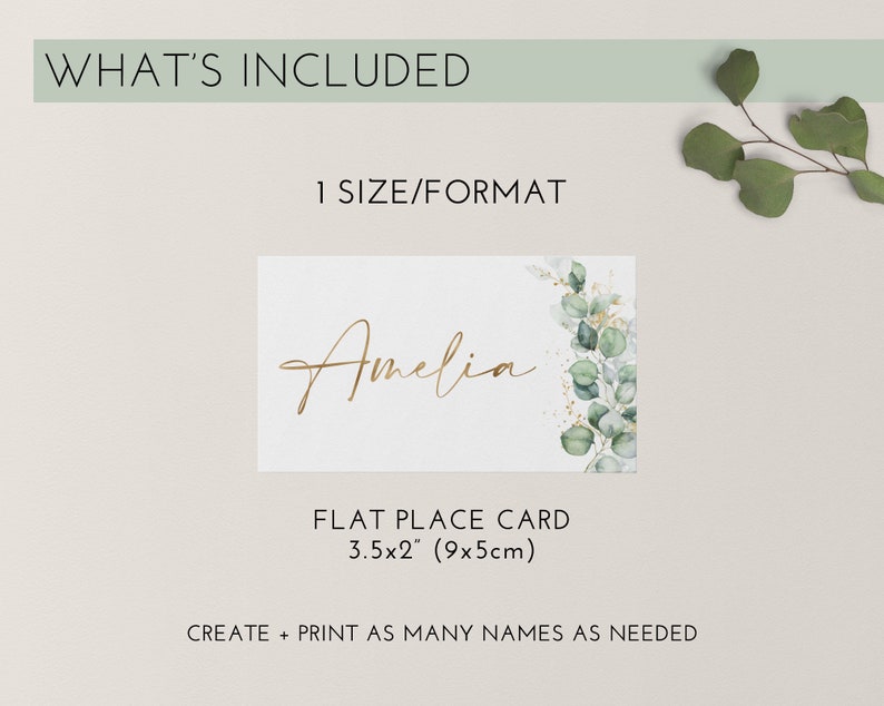 Greenery Place Card Template, Printable Place Cards, Bridal Shower ...
