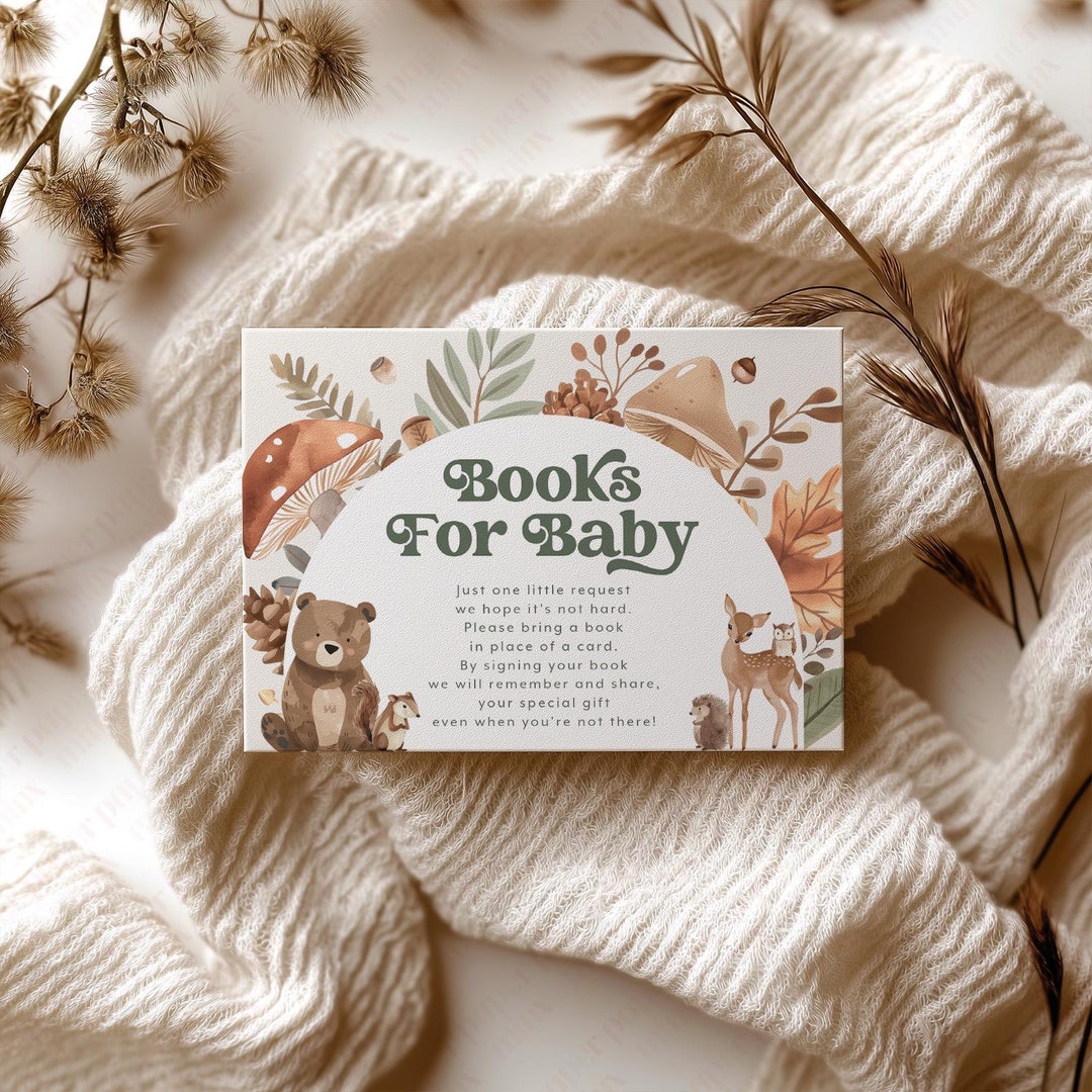 Woodland Books for Baby Card Printable, Book Request Card, Woodland ...