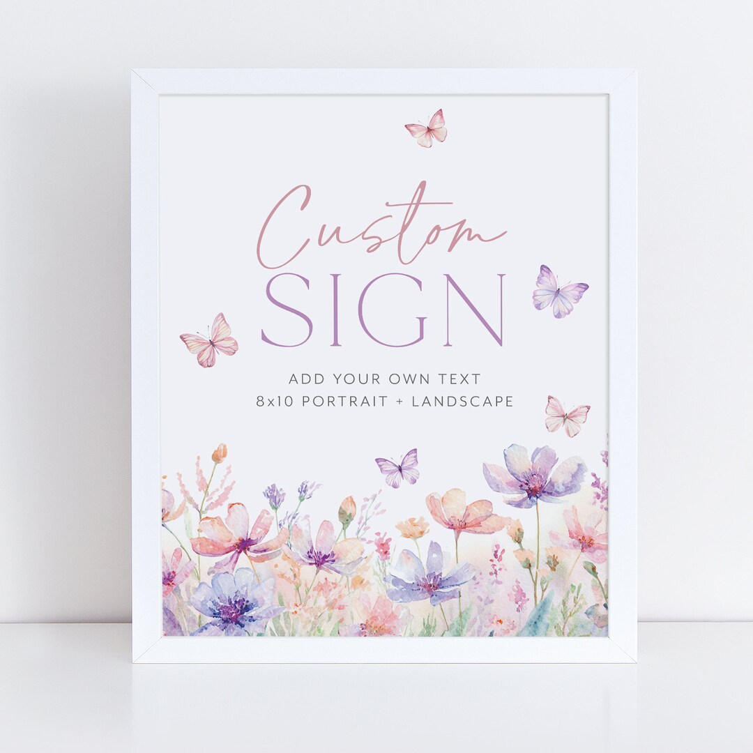 Butterfly Baby Shower Signs, Baby Shower Editable Sign 8x10 Custom Sign ...