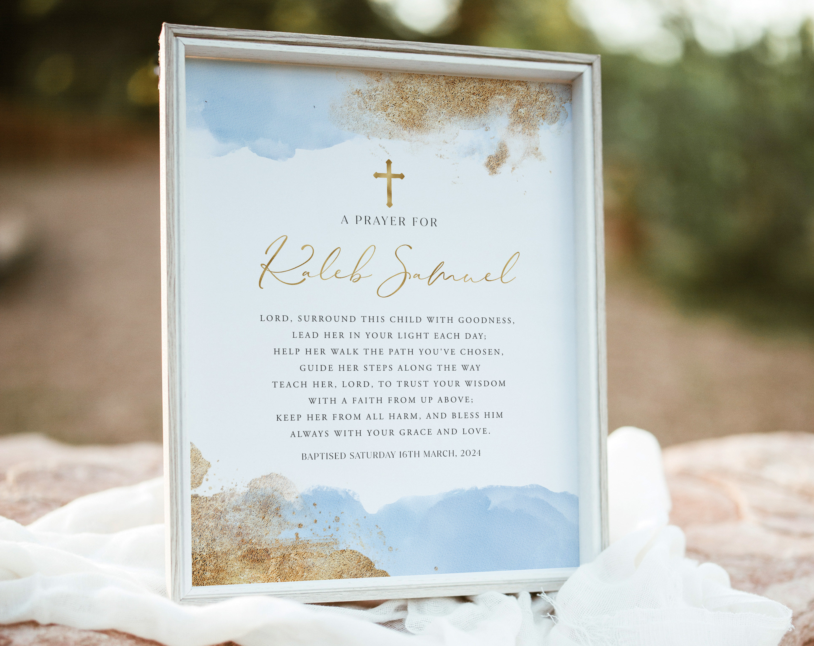 Baptism Prayer Sign 8x10, Blue and Gold Baptism Prayer Sign ...