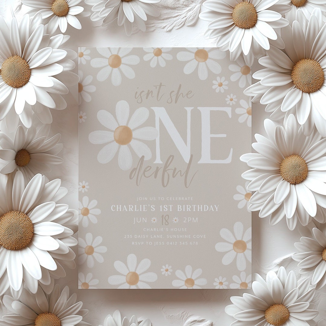 Daisy Birthday Invitation, Onederful Daisy 1st Birthday Invite, 1st ...