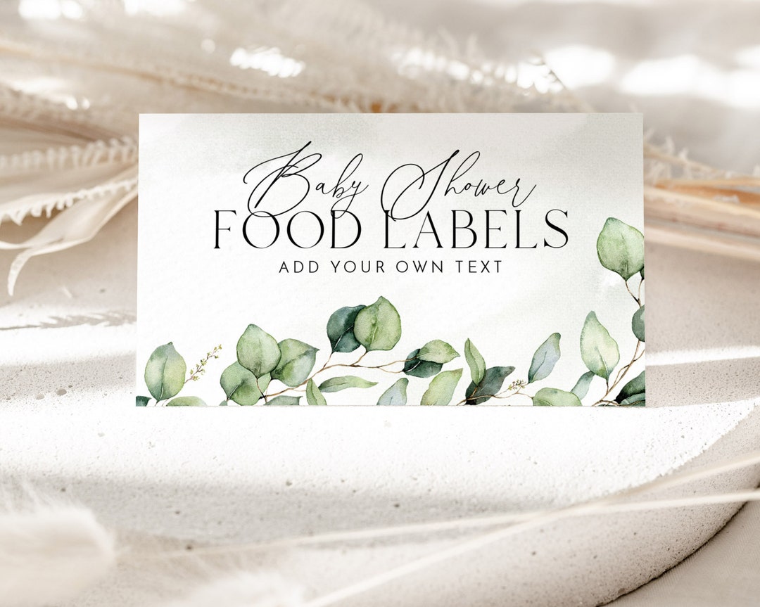 Baby Shower Food Labels, Greenery Food Label Card, Food Tent Card ...