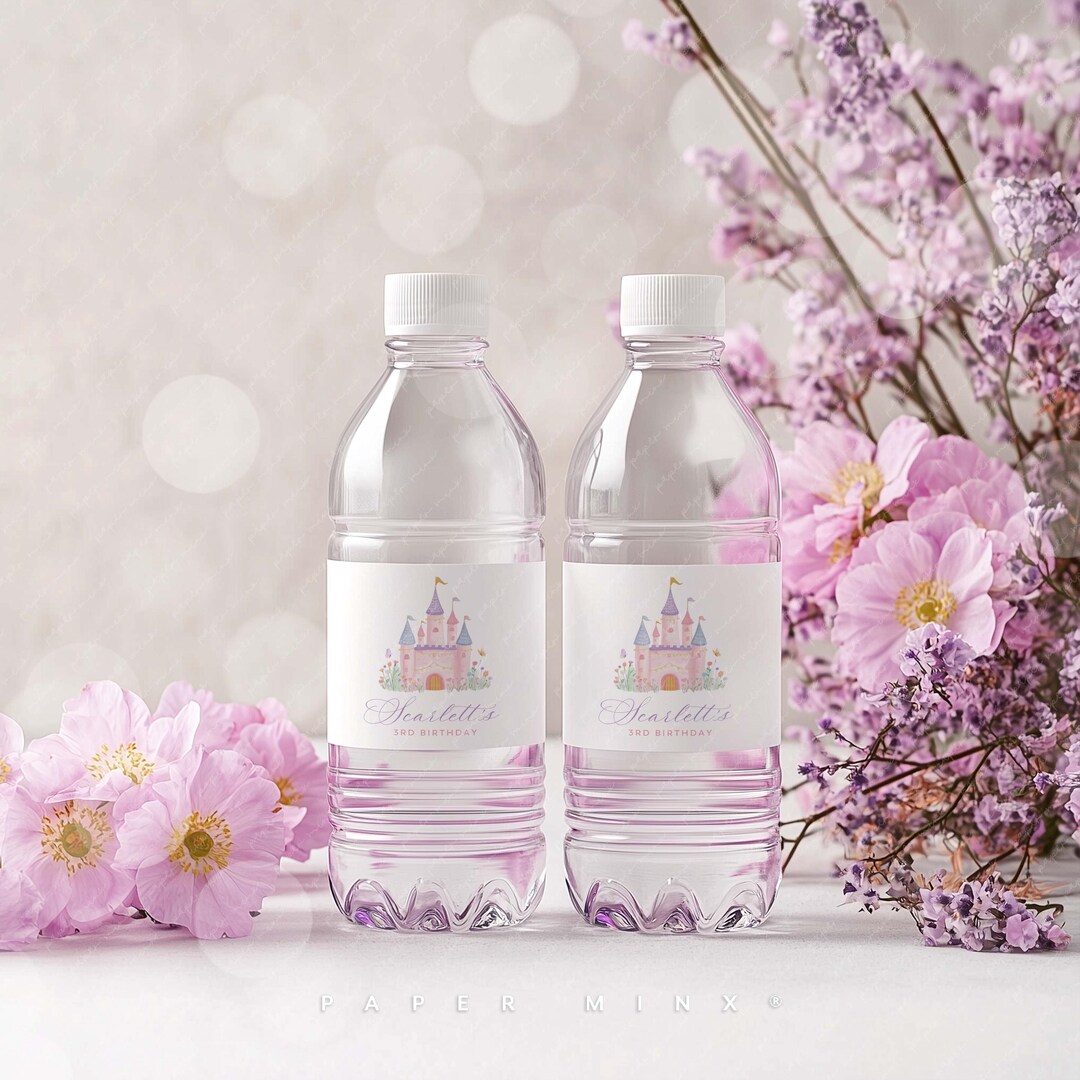 Princess Castle Water Bottle Label Printable, Girls Birthday Water ...