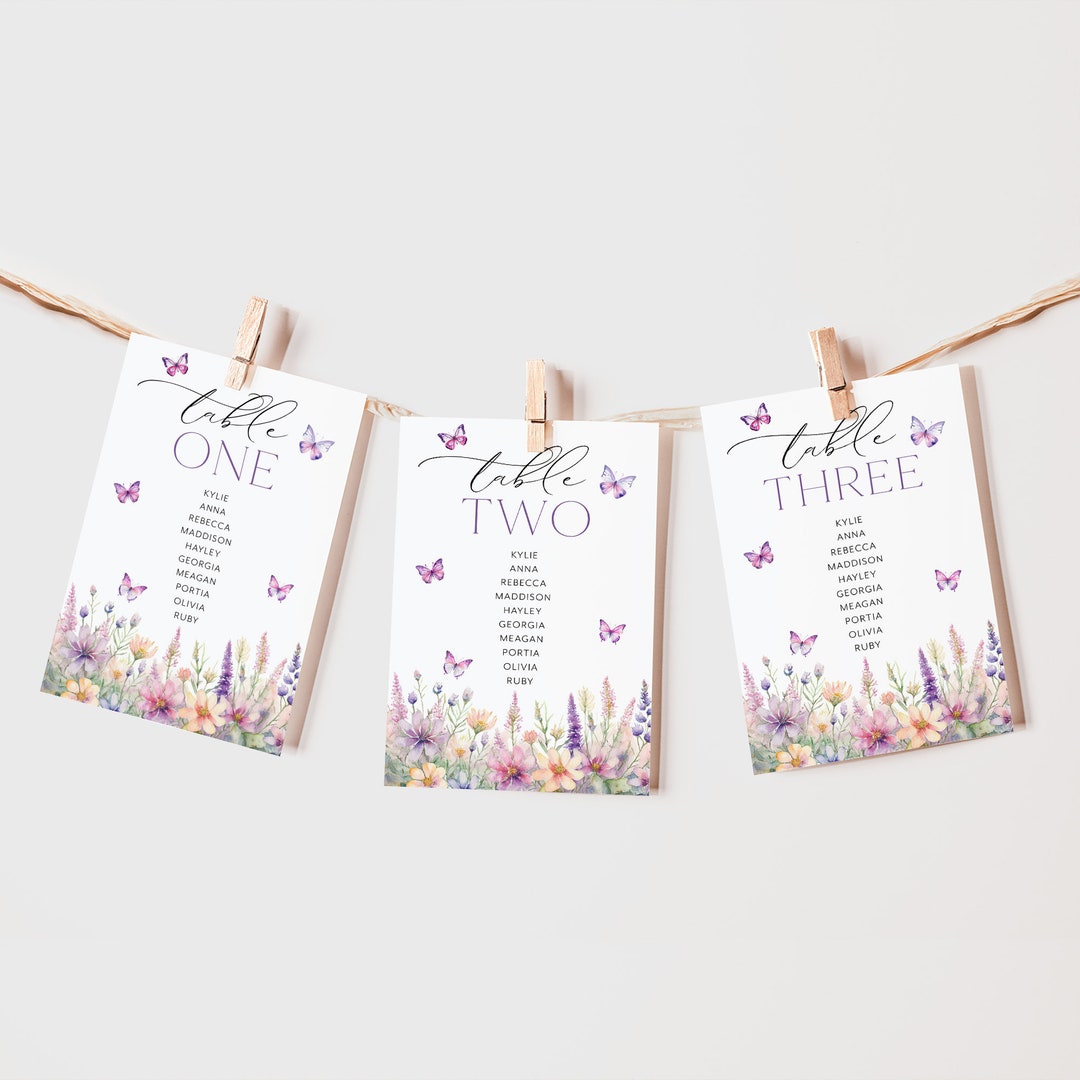 Butterfly Table Numbers, Bridal Shower Table Numbers, Floral Table ...