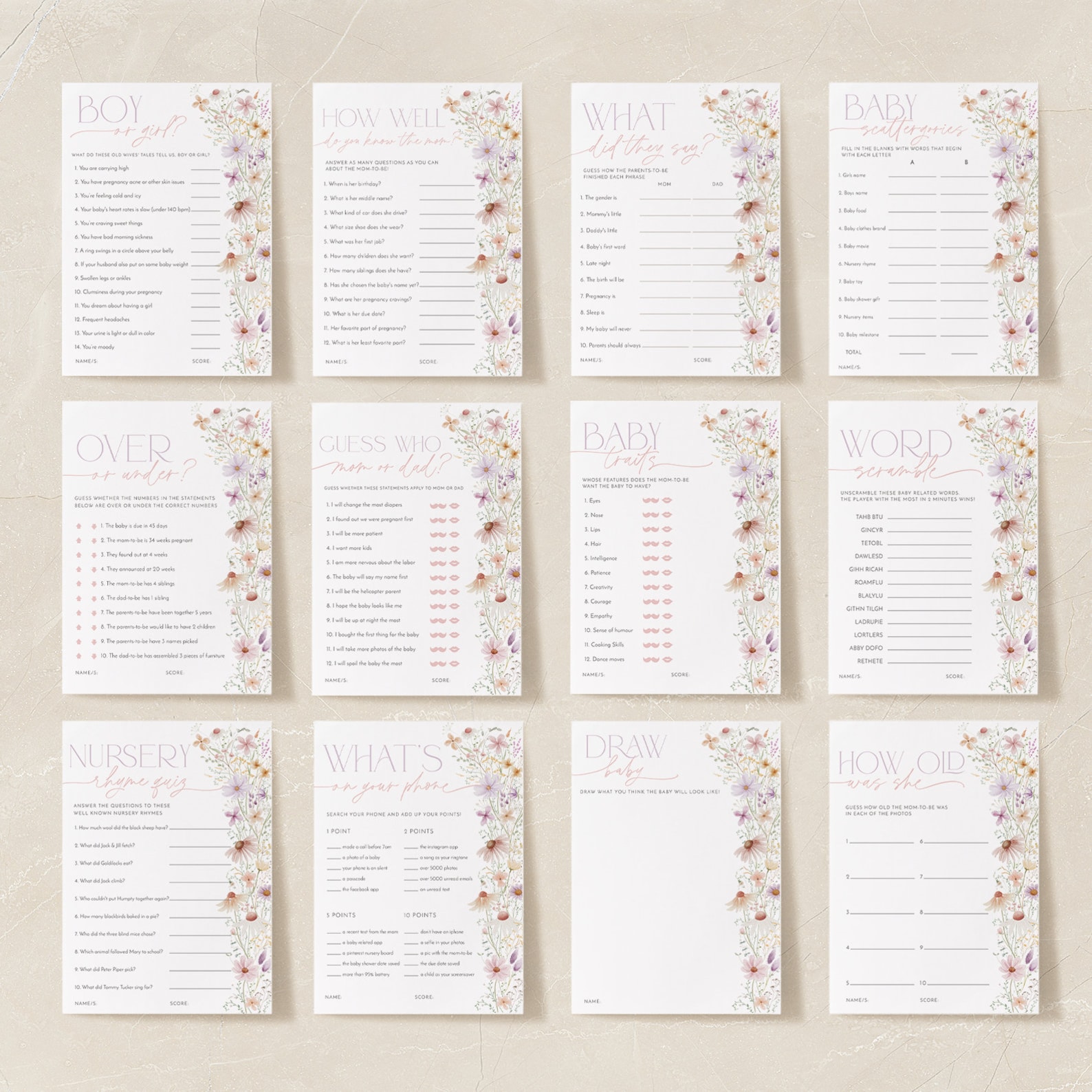Wildflower Baby Shower Games, Baby in Bloom Games, Floral Baby Shower ...