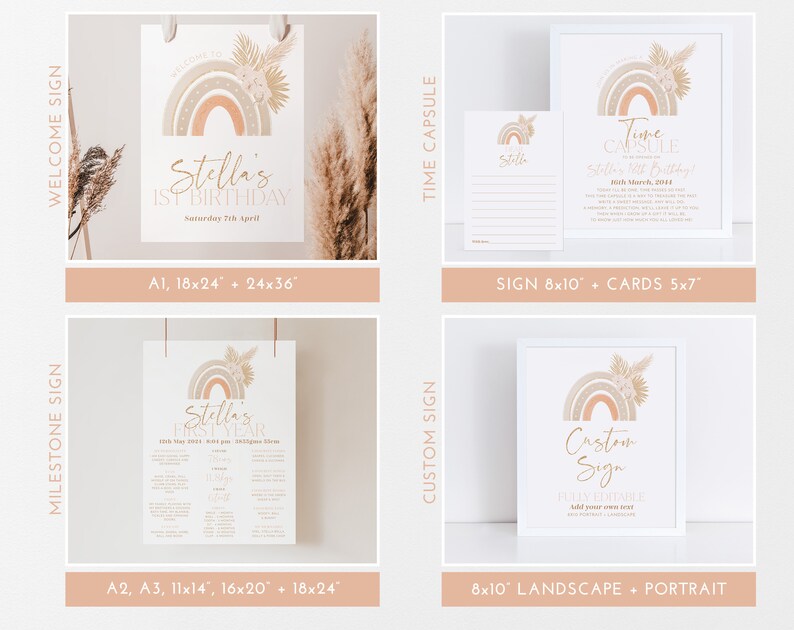 Boho Rainbow Birthday Invitation Bundle Rainbow First - Etsy