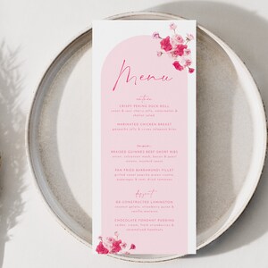 Pink Floral Menu Template, Printable Bridal Shower Menu, Flower Menu ...