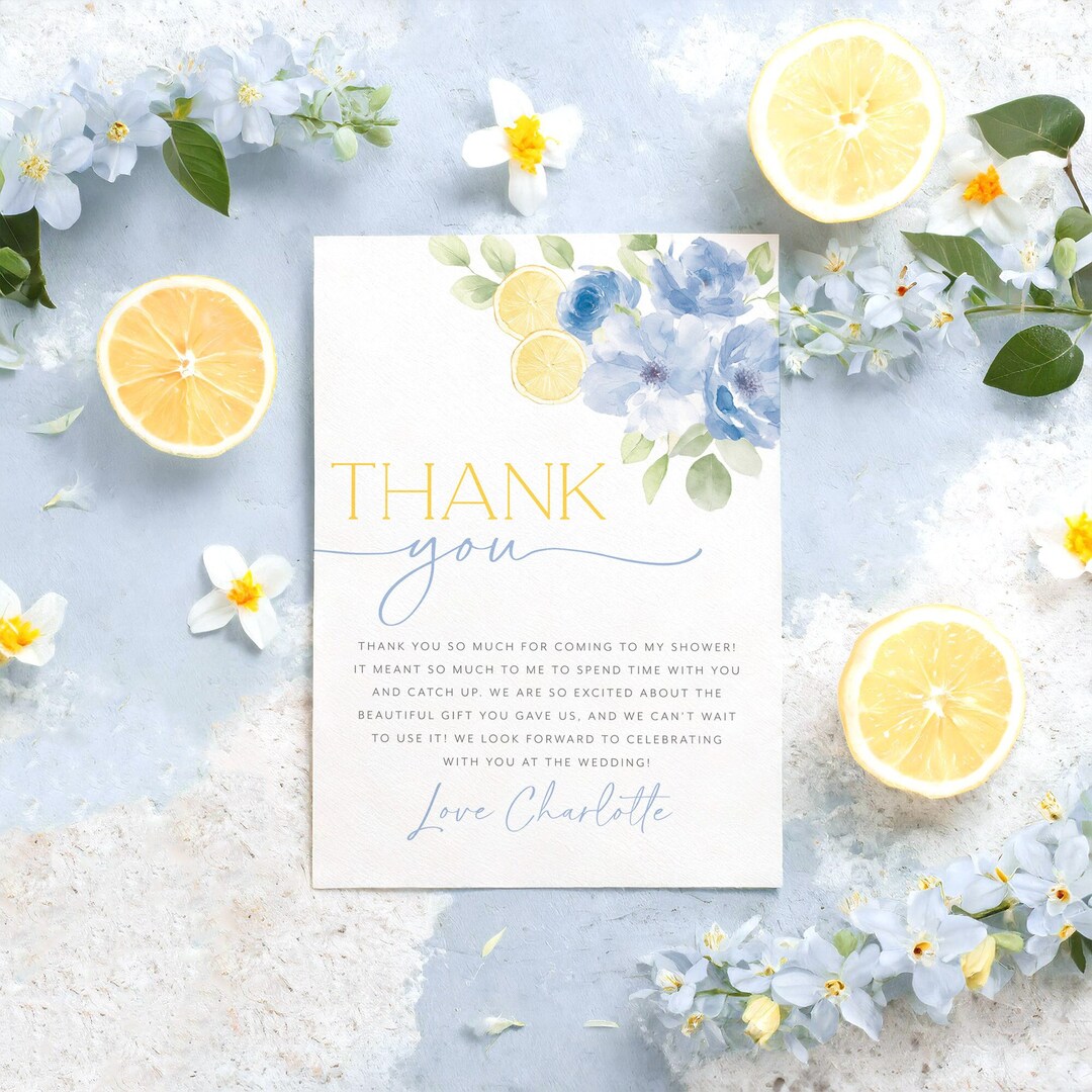 Blue Lemon Thank You Card Template, Printable Main Squeeze Bridal ...