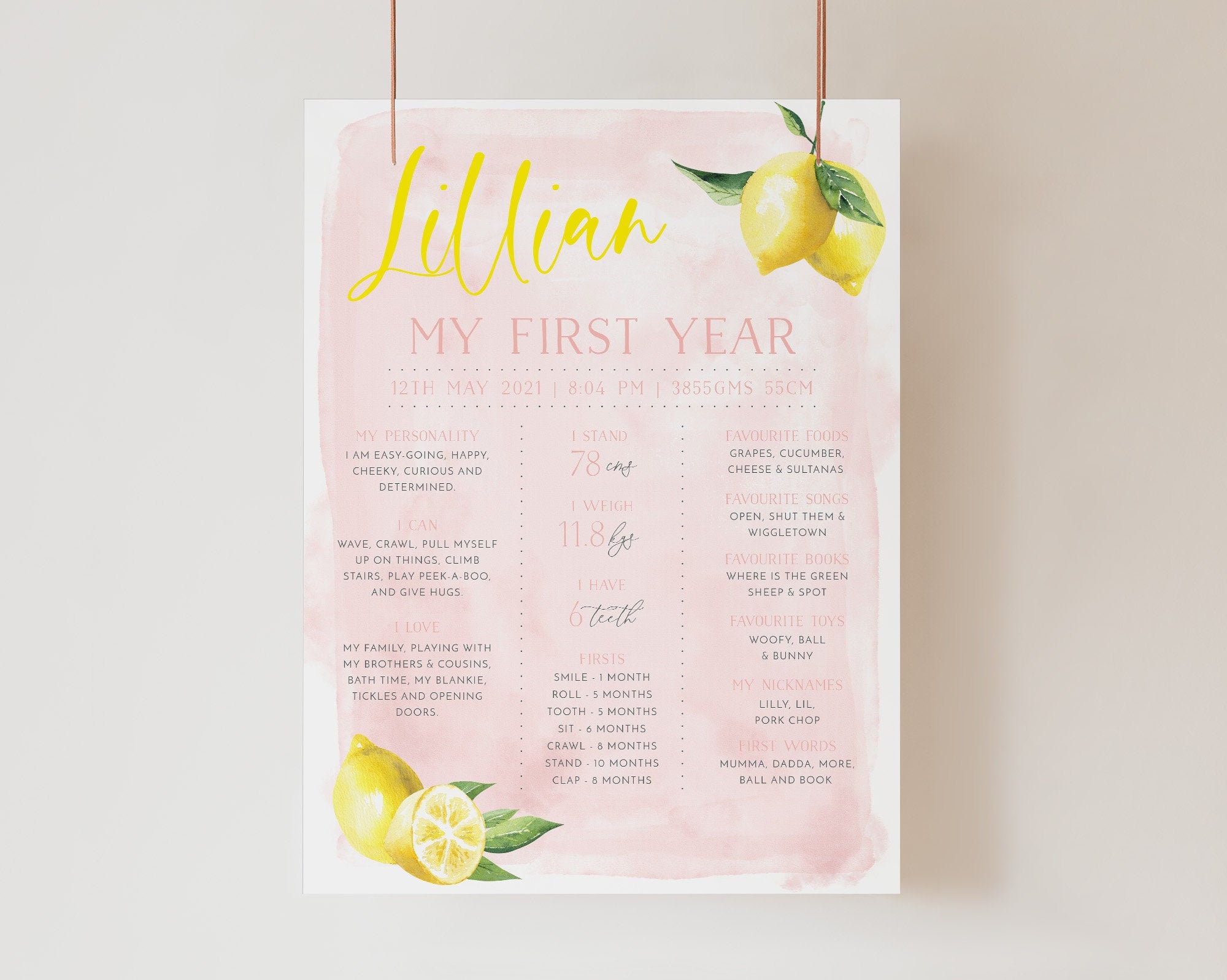 1st Birthday Milestone Sign, Lemon Birthday Milestone Board, Lemon 1st ...