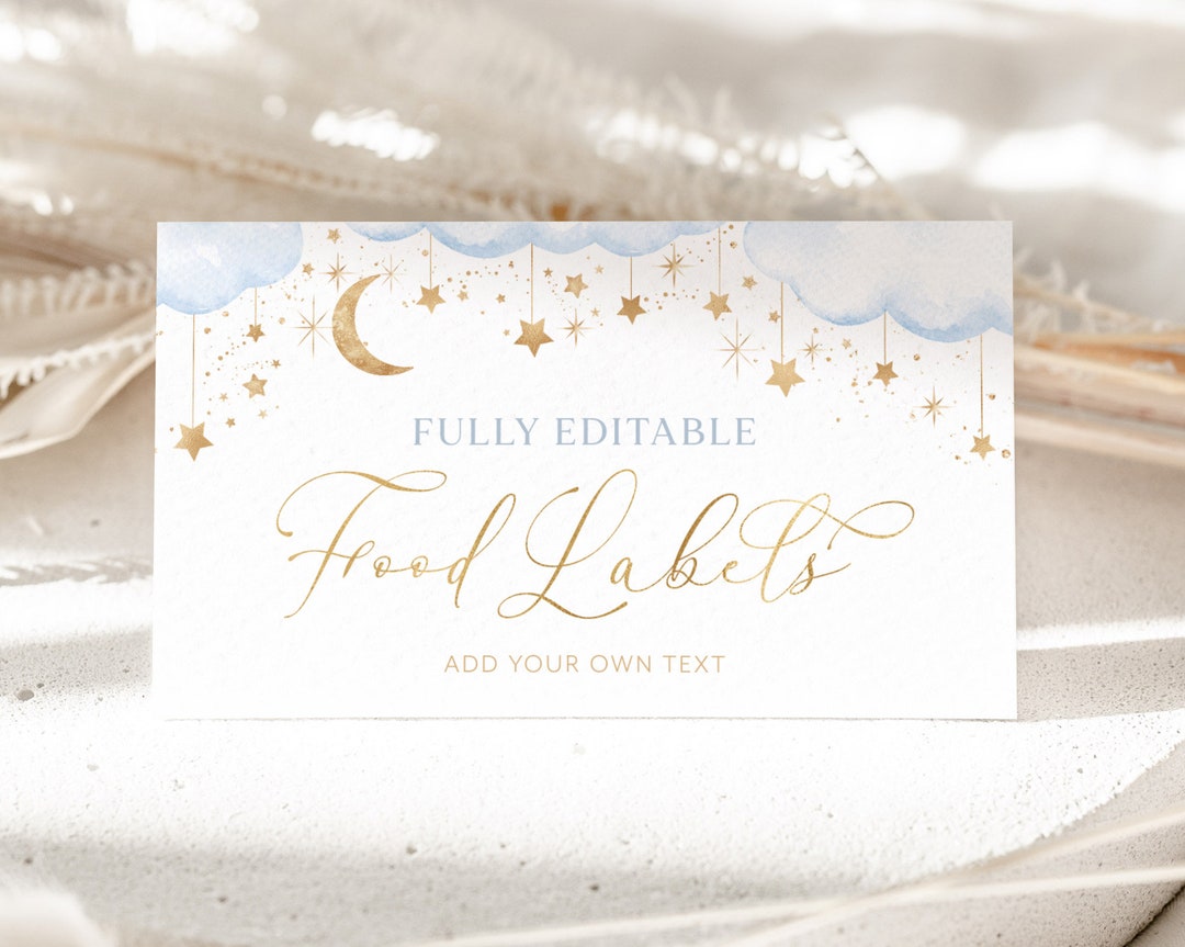 Moon Stars Baby Shower Food Labels, Over the Moon Food Tent Cards ...