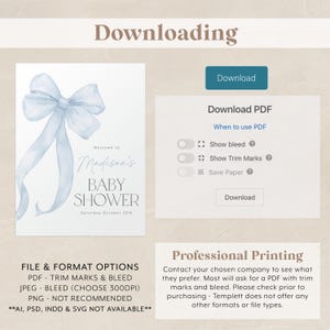 Blue Bow Welcome Sign, Blue Bow Baby Shower Welcome Sign Printable ...