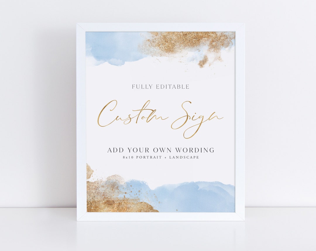 Editable Sign, 8x10, Blue and Gold Signs, Christening Signs, Baptism ...