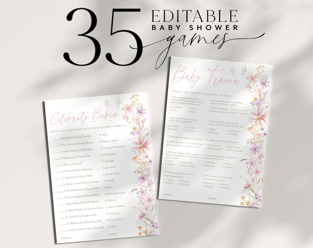 Wildflower Baby Shower Games, Baby in Bloom Games, Floral Baby Shower ...