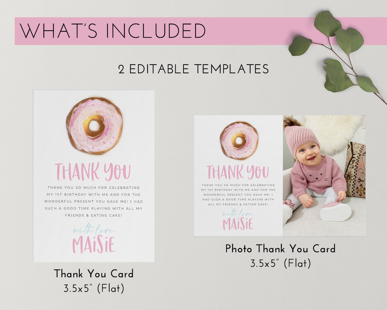 Donut Thank You Card Template, Printable Thank You Card, Birthday Thank ...