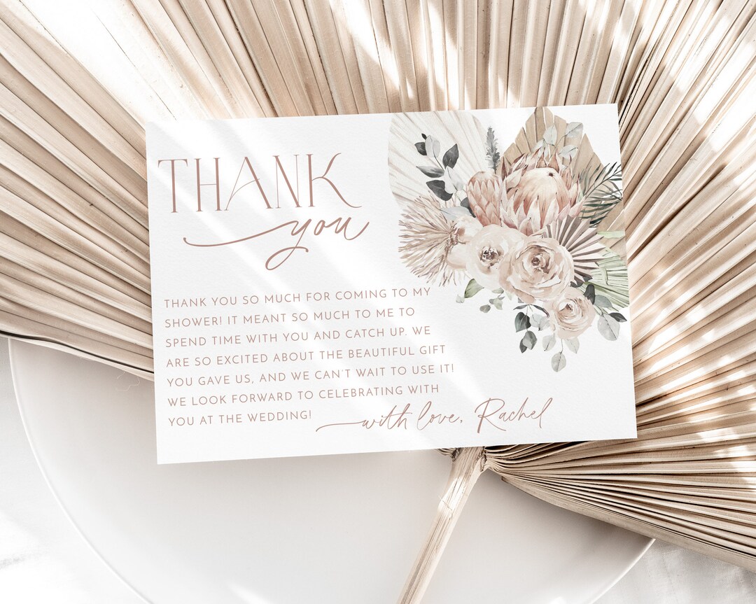 Boho Protea Thank You Card Template, Printable Thank You Card Instant ...