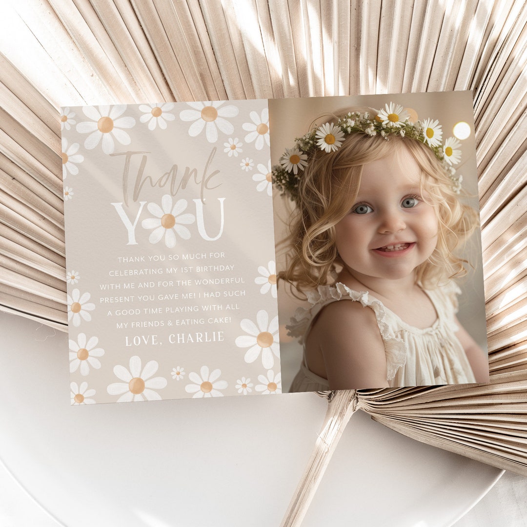 Daisy Thank You Card Template, Printable Thank You Card, Daisy Flower ...