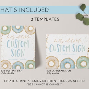 Donut Editable Sign, Custom 8x10 Sign, Printable Donut Sign 8x10 ...