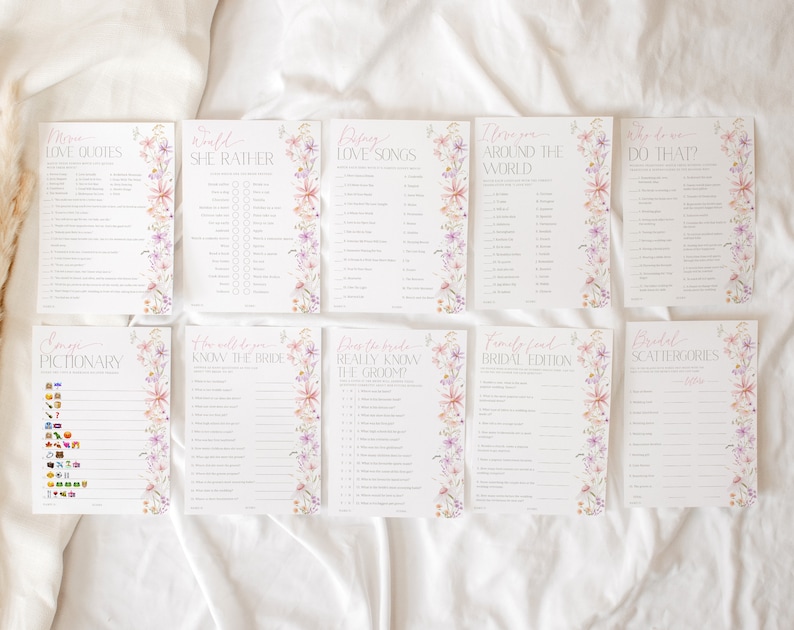 Wildflower Bridal Shower Games, Pink Flower Bridal Shower Editable ...