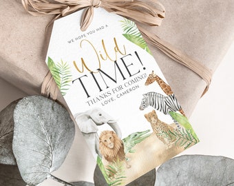 Wild One Safari Birthday Thank You Tags, Safari Theme Favor Tags ...