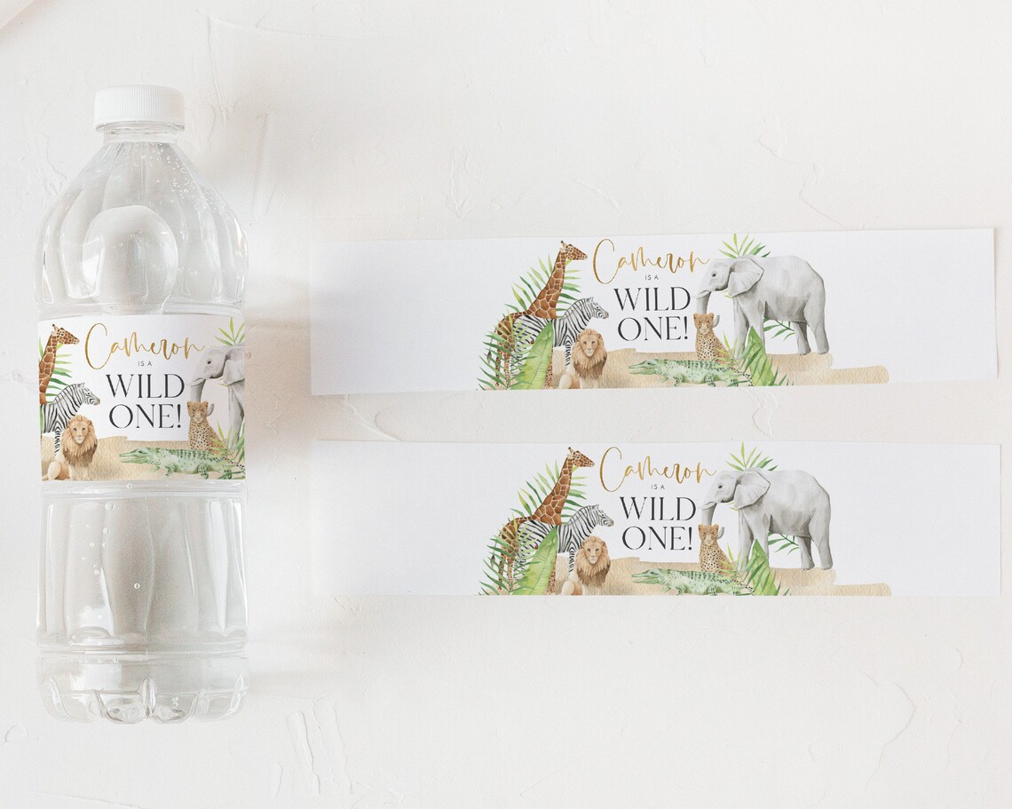 Wild One Water Bottle Label, Safari Water Label, Printable Water Bottle ...