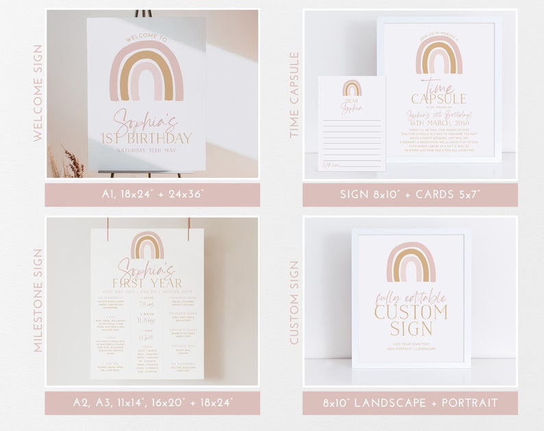 Boho Rainbow Birthday Invitation Bundle Rainbow First | Etsy