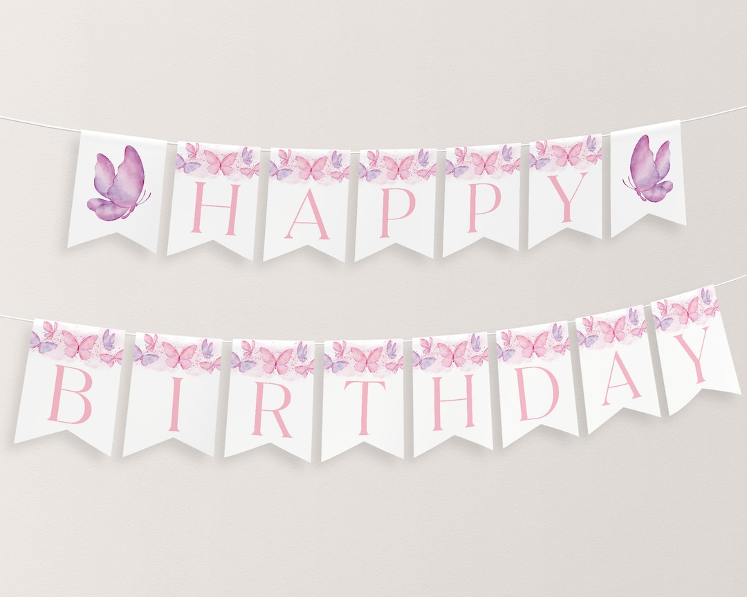 Butterfly Birthday Banner, Happy Birthday Banner Printable, 1st ...