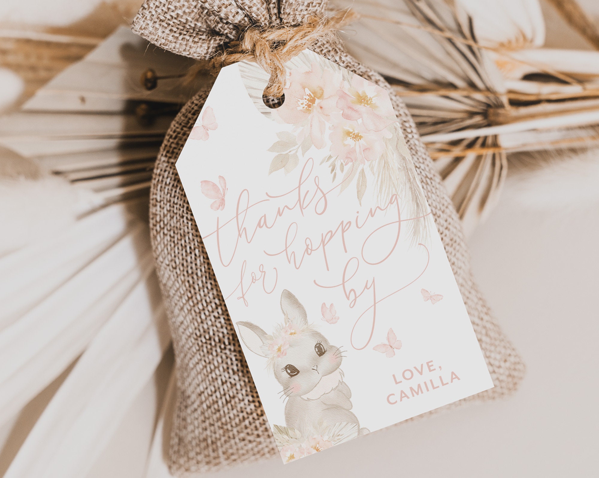 Some Bunny is One Favor Tag, Boho Bunny Birthday Thank You Tags ...