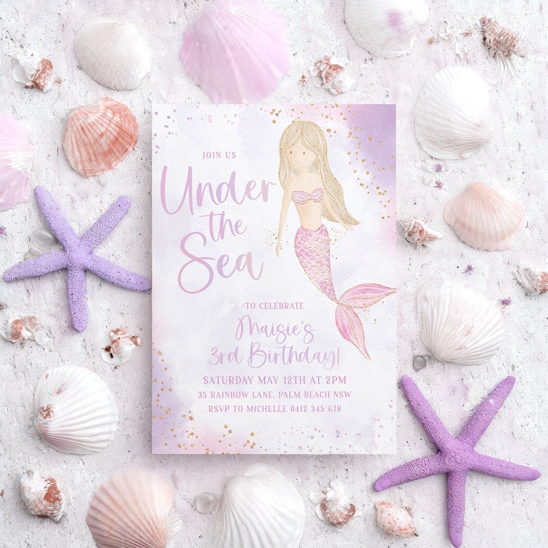 Mermaid Birthday Invitation, Mermaid 3rd Birthday Girl, Under the Sea ...