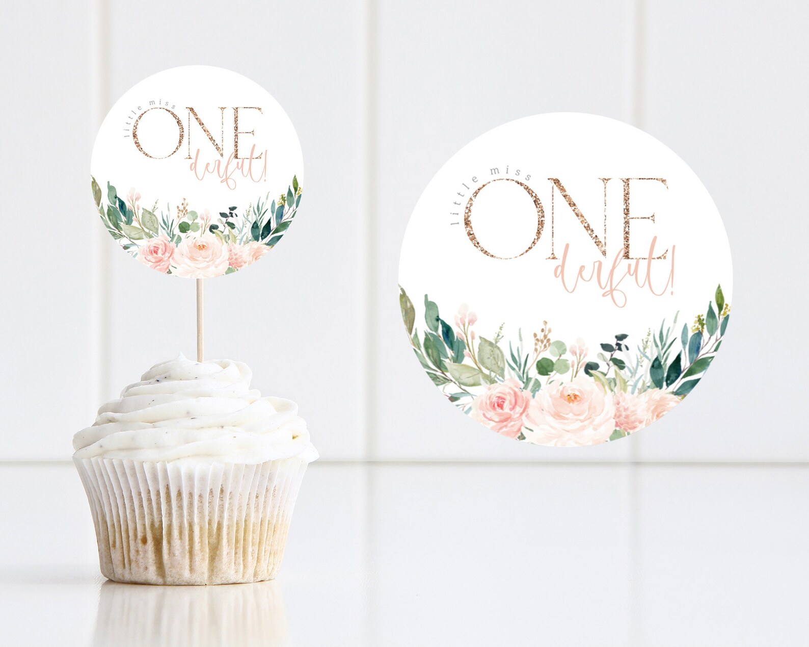 Onederful Cupcake Toppers, Printable Cupcake Topper, Pink Floral 1st ...