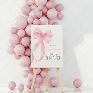 Pink Bow Welcome Sign, Pink Bow Baby Shower Welcome Sign Printable ...